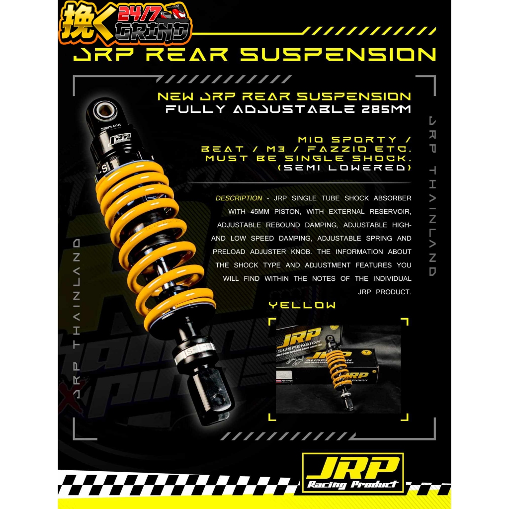 JRP Shock Fully Adjustable 285mm For Mio / Click / Beat / Fino / Etc ...