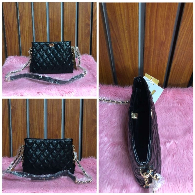 Fashion crossbody bag hk bag mix chain leather strap bucket type black ...