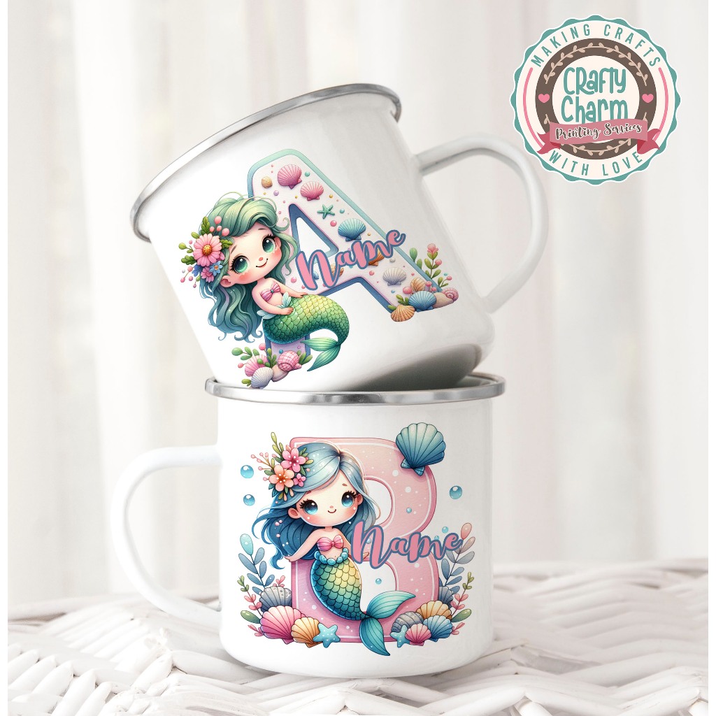 Personalized Mermaid Initial Name Design Enamel Mug for Kids | Shopee ...