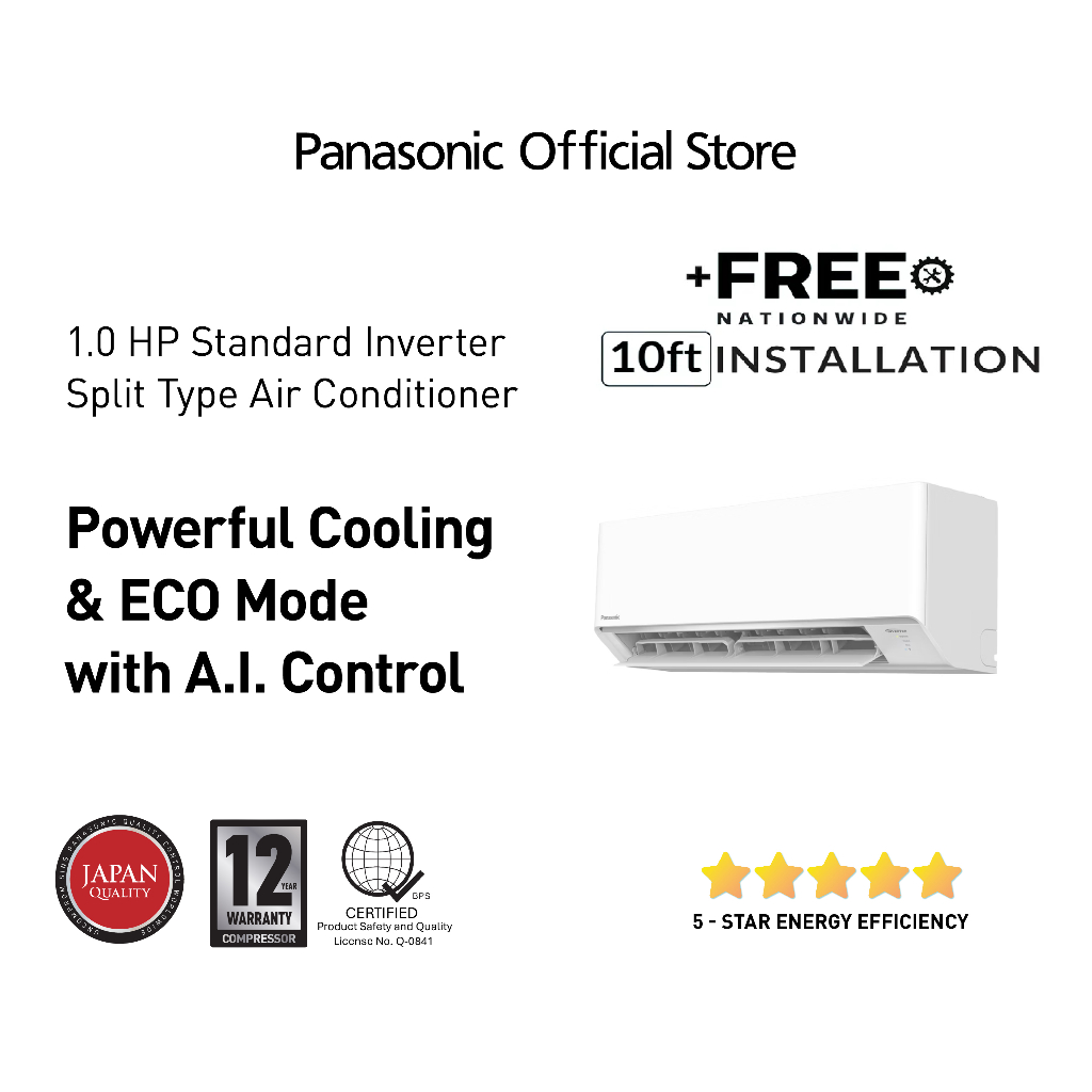 Panasonic CS-PU9AKQ 1.0HP Standard Inverter Split Type Aircon | Shopee Philippines