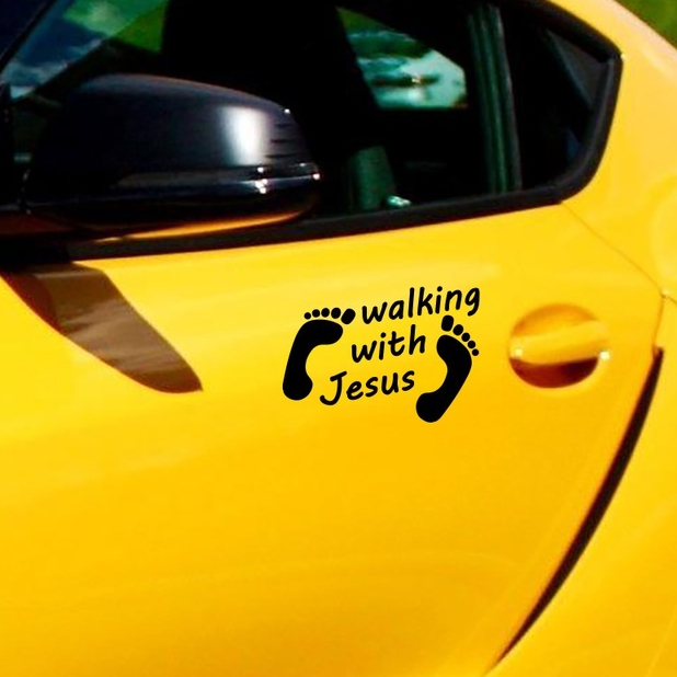 WALKING WITH JESUS Sticker Christian God Footprints Vinyl Decal For Car ...
