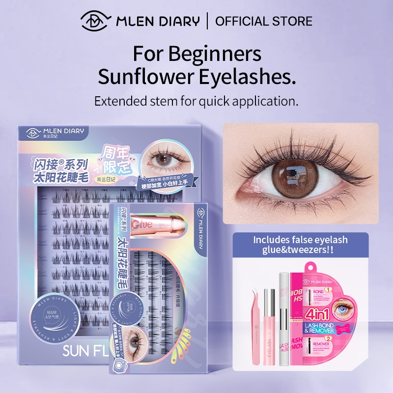 MLEN DIARY False Eyelashes Natural Wispy Cluster Lashes DIY Lash ...