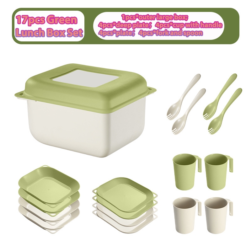 17pcs Lunch Box Set Outdoor Camping Lunch Box Plate Soup Box Fork Spoon ...