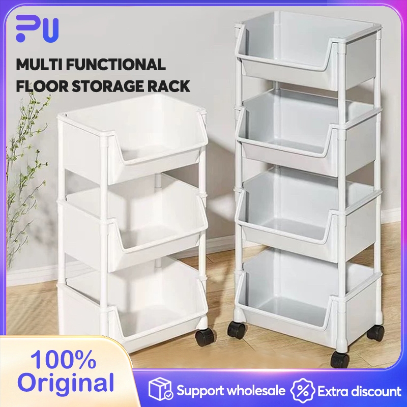 Multi-layer bookshelf movable rack floor storage rack kitchen household ...
