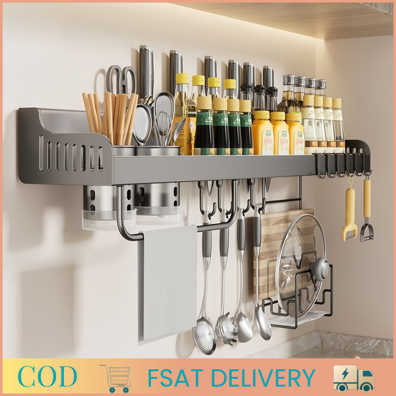 Kitchen Rack Wall Mounted Condiments Organizer Utensils Spice Rack with ...