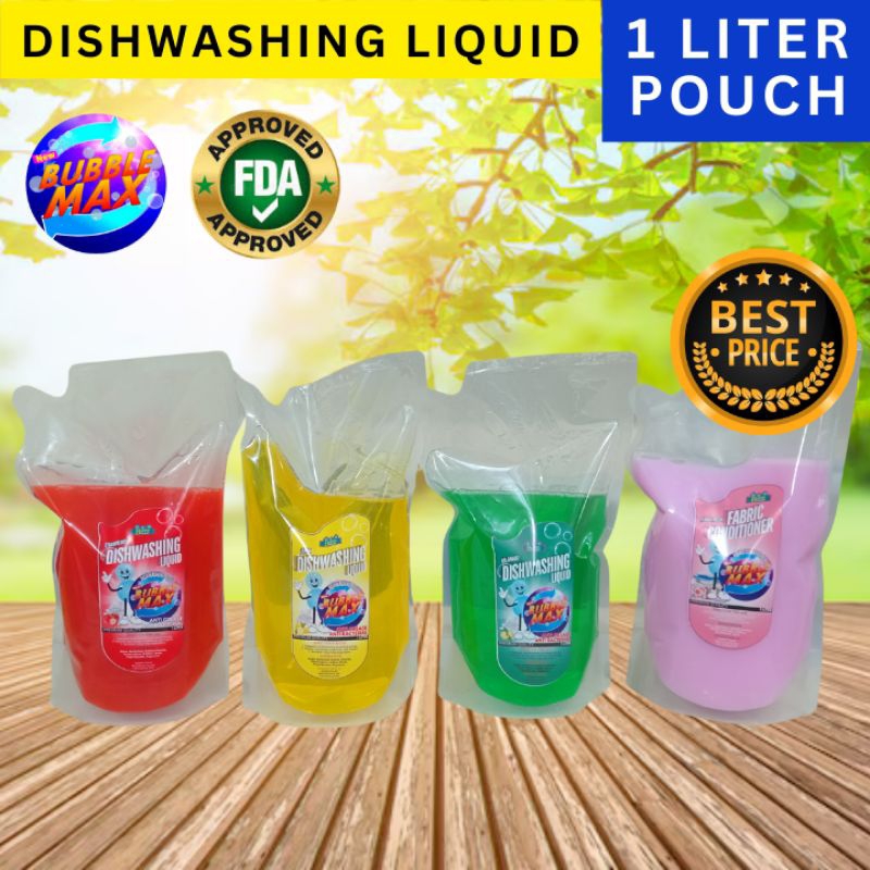 BUBBLE MAX DISHWASHING LIQUID AND FABRIC CONDITIONER IN POUCH - 1 LITER | Shopee Philippines