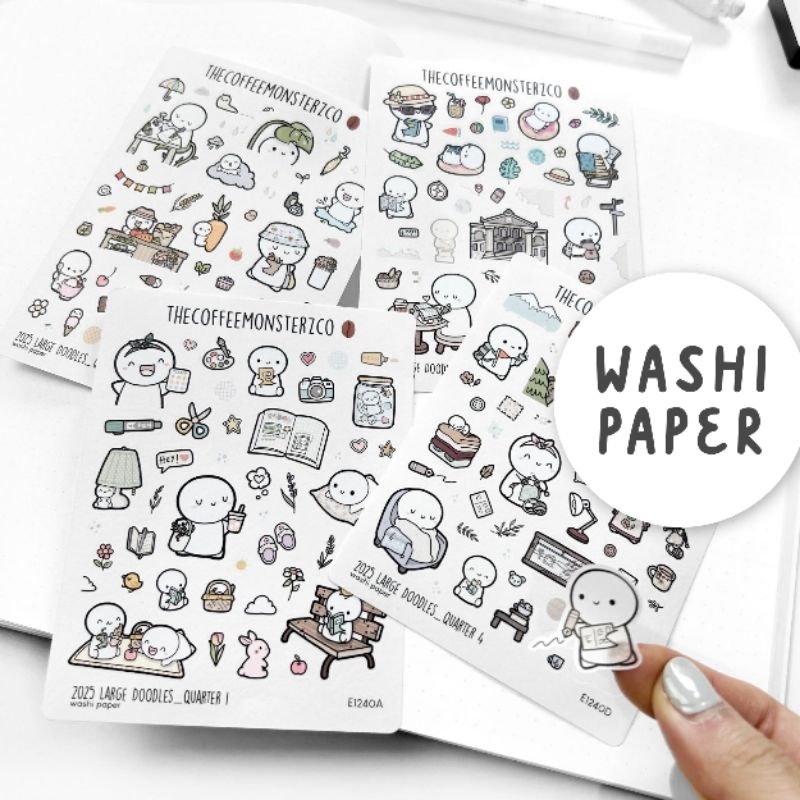 The Coffee Monsterz Co TCMC Large Doodle Sticker Sheets (Washi Paper ...