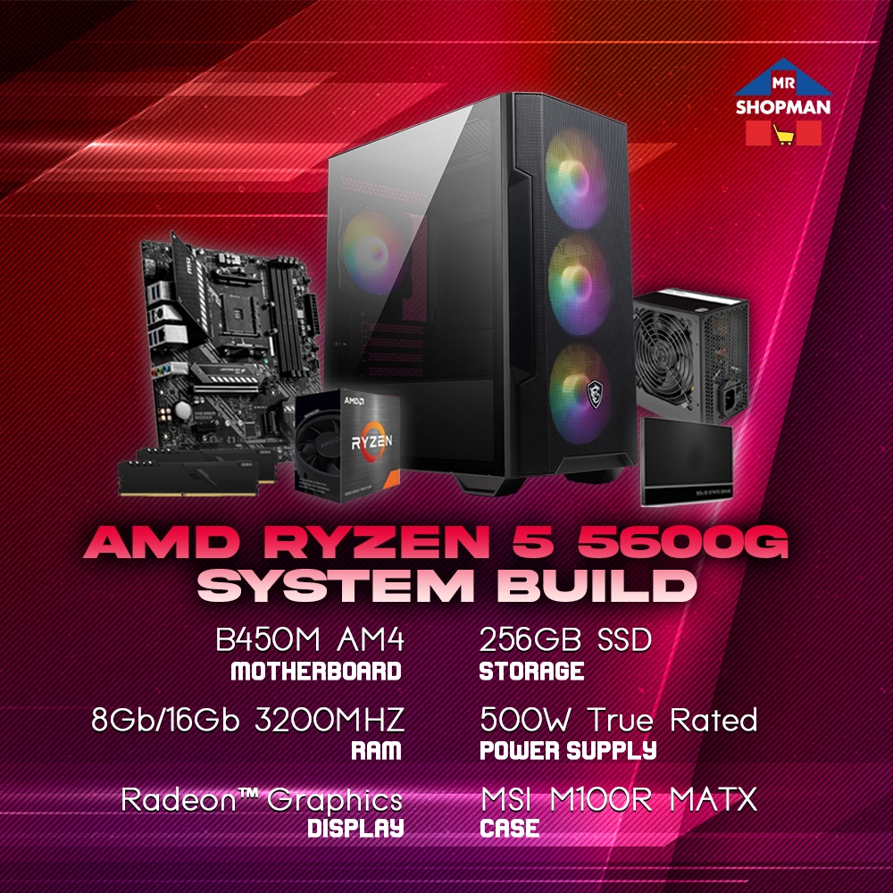 AMD Ryzen 5 5600G w/ B450M Motherboard Desktop Computer PC Build System ...