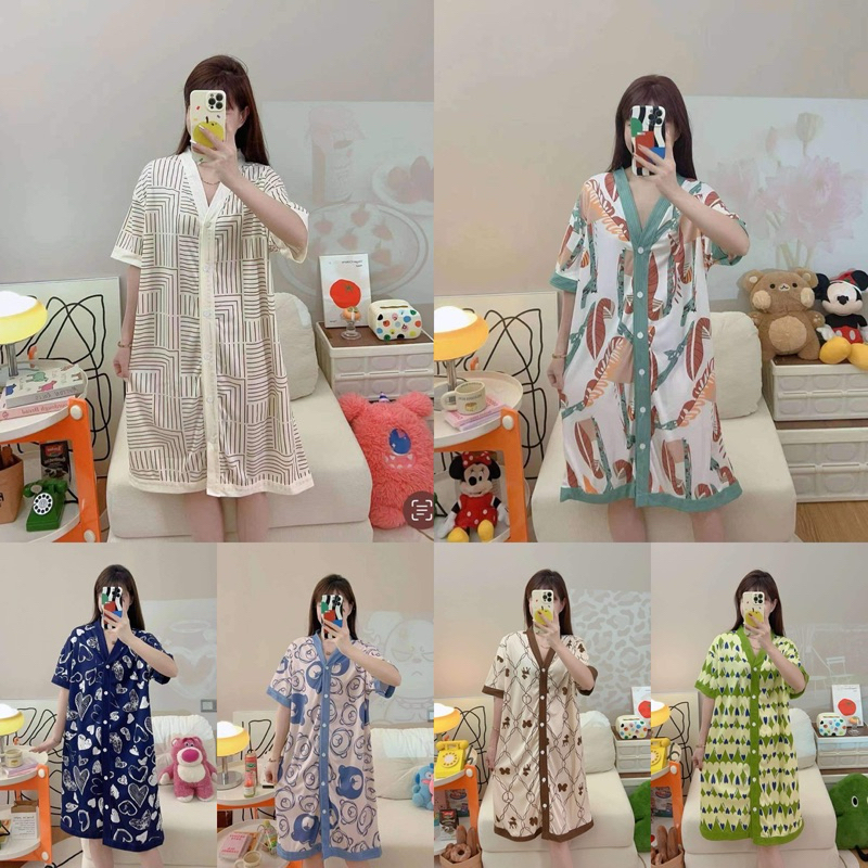 V neck Korean style Daster cotton cardigan fashionable nightgown ...