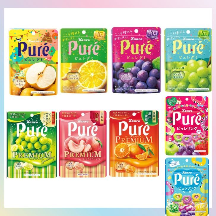 Kanro Pure Gummies Pure Gummy Premium Satsuma Mandarin Orange / Shine Muscat Sparkling / White ...