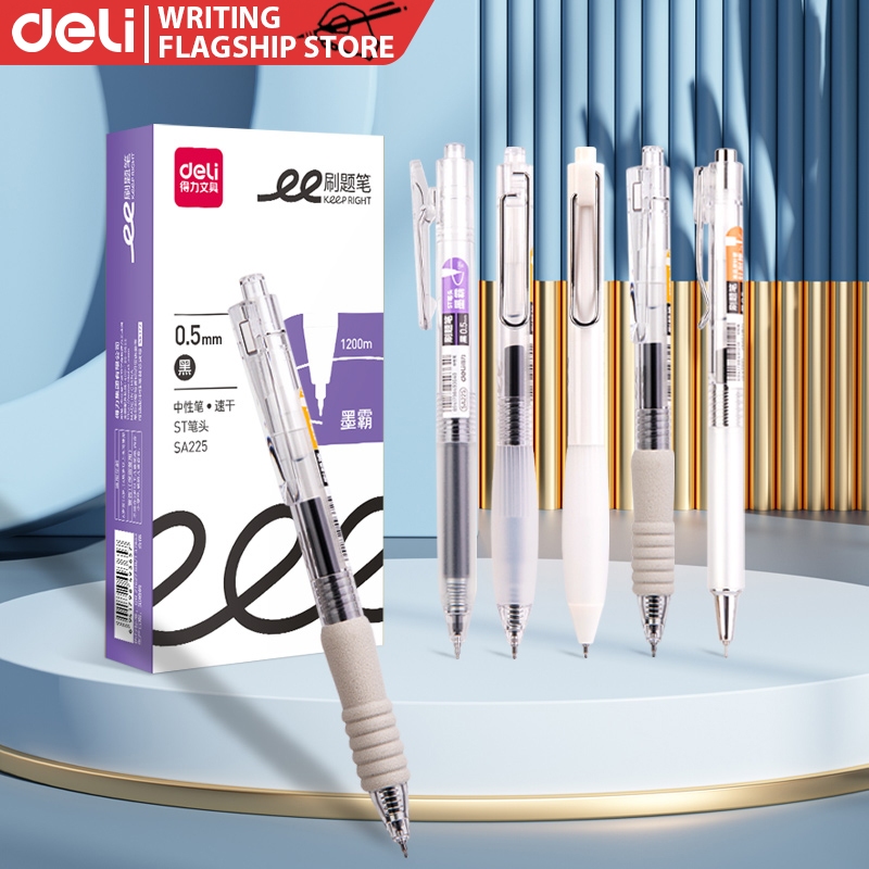 Deli Brush Topic Quick Dry Press Large Capacity Gel Pen 0.5mm ST Black ...