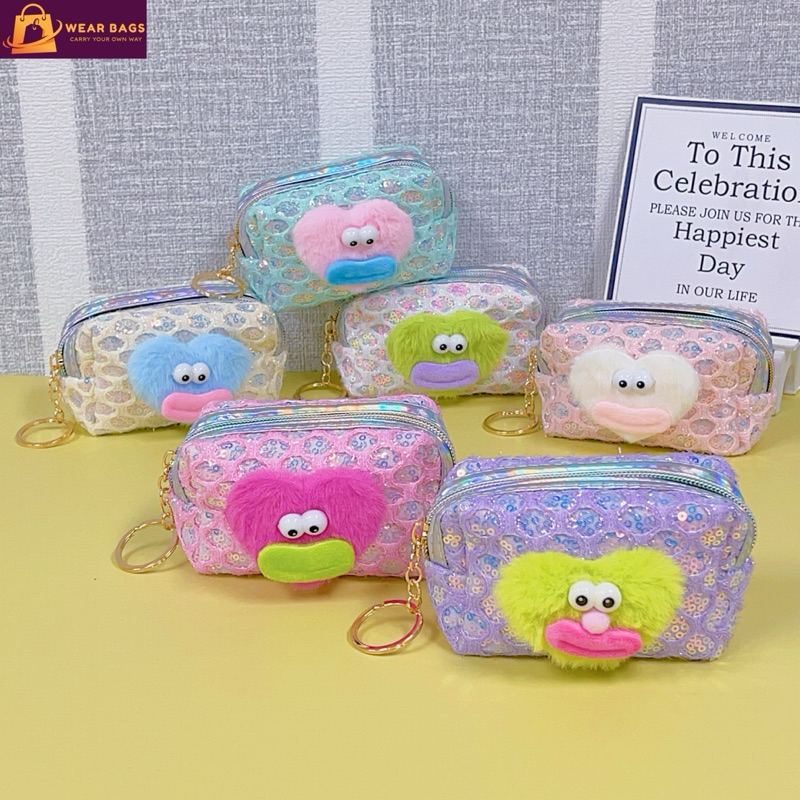 Funny Little Monster Coin Purse w/ Holder Sparkling Sequins Mini ...