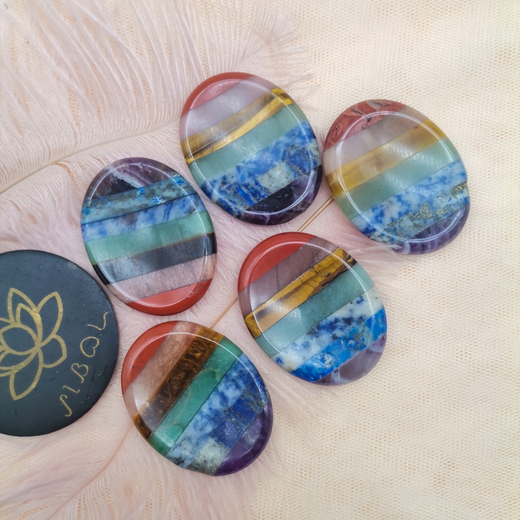 Seven Chakra Worry Stone (7 Chakra) Palm Polished Stone Crystal ...