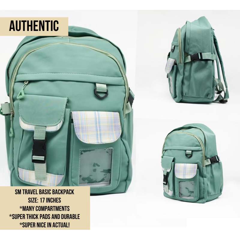 Authentic SM travel basic backpack with many compartments | Shopee ...