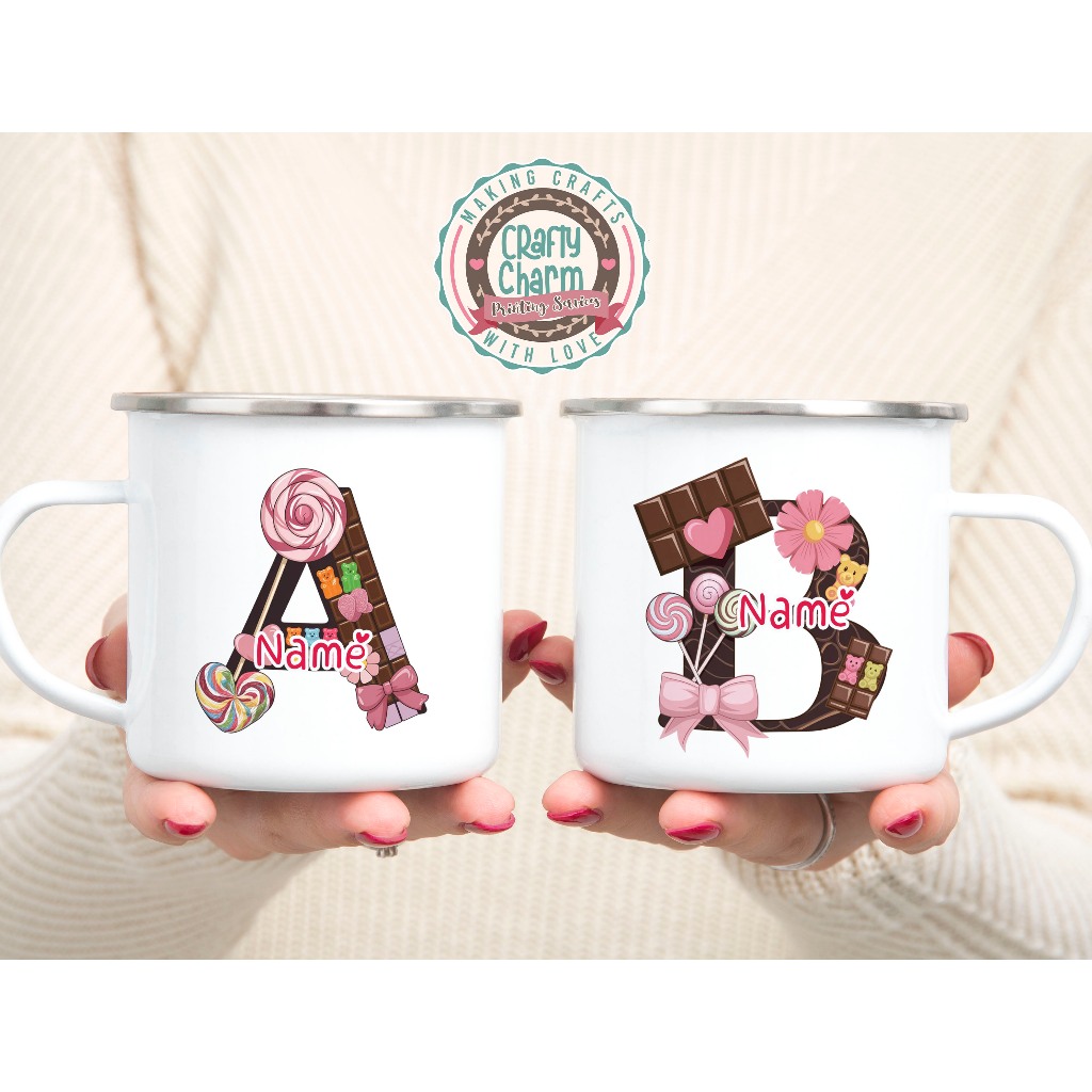 Personalized Sweets & Chocolates Enamel Mug for Kids–Add Their Initial ...