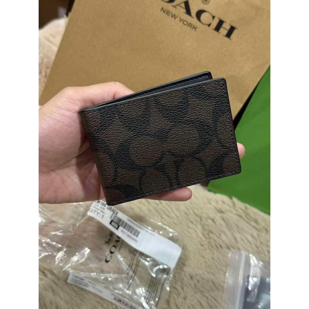 COACH Compact Billfold Wallet In Signature Canvas | Shopee Philippines