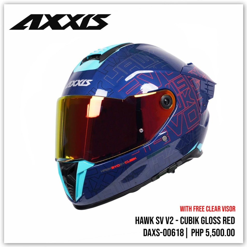SEC Full Face Helmet for Motorcycle Hawk V2 SV - Cubik B5 Gloss Red (S ...
