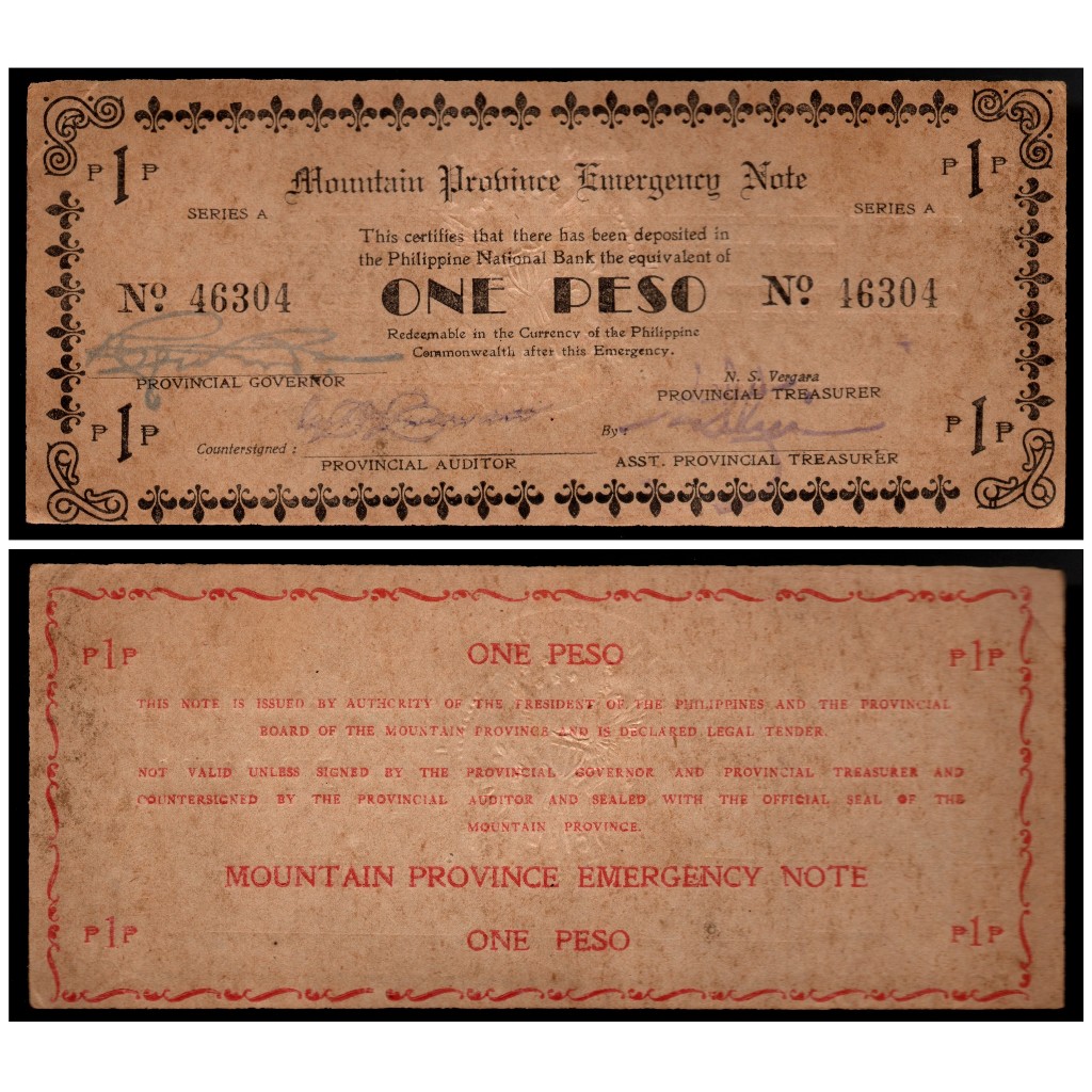 WW2 PHILIPPINES Mountain Province 1 Peso ND S601 Emergency Banknote AU ...