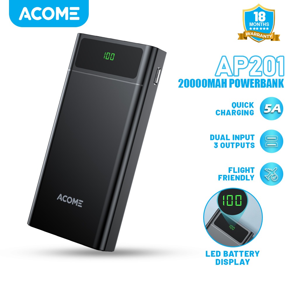 Acome AP201 20000mAh Power bank 22.5W 5A LED Fast Charging 2 input 3 ...
