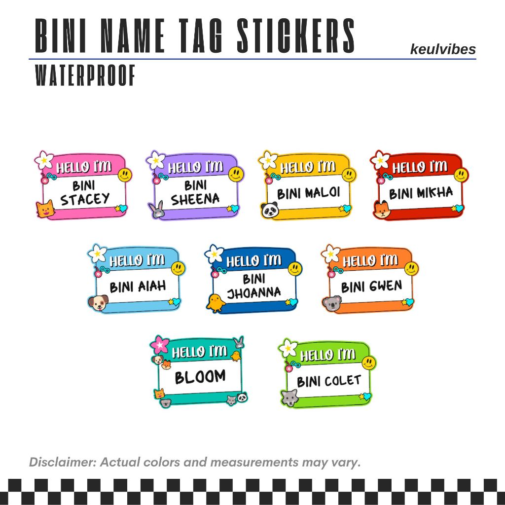 BINI Sticker Name tag stickers mikha aiah colet jhoanna stacey maloi ...