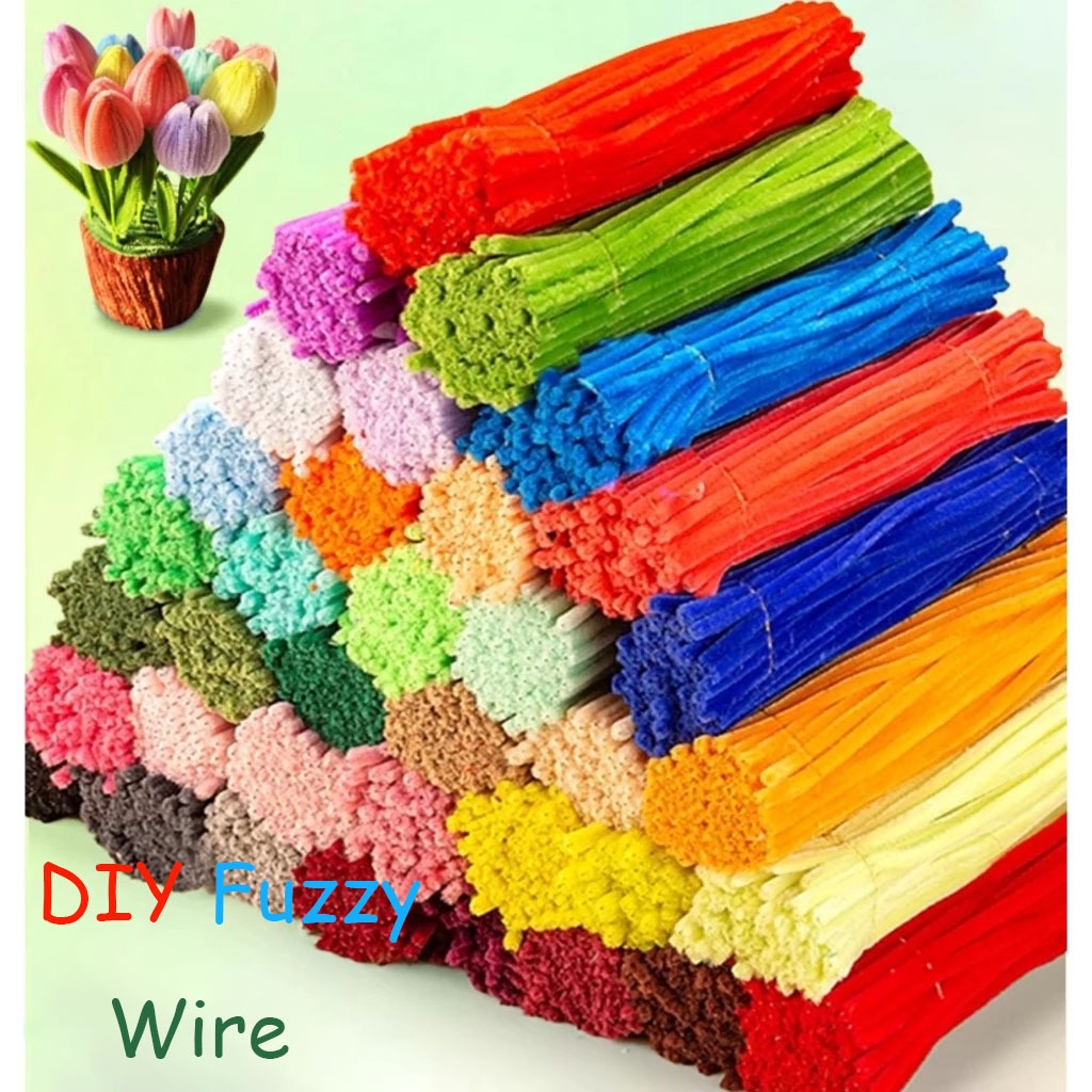 100pcs Colorful Fuzzy Wire Chenille Twisting Bar Bouquet Children's DIY ...