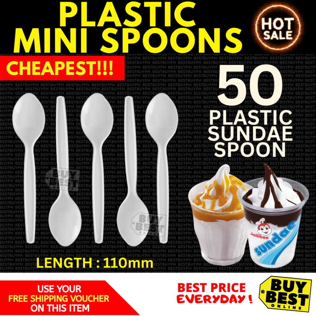 Disposable Wood & Plastic Sundae Spoons 50pcs. pudding ice cream yogurt ...
