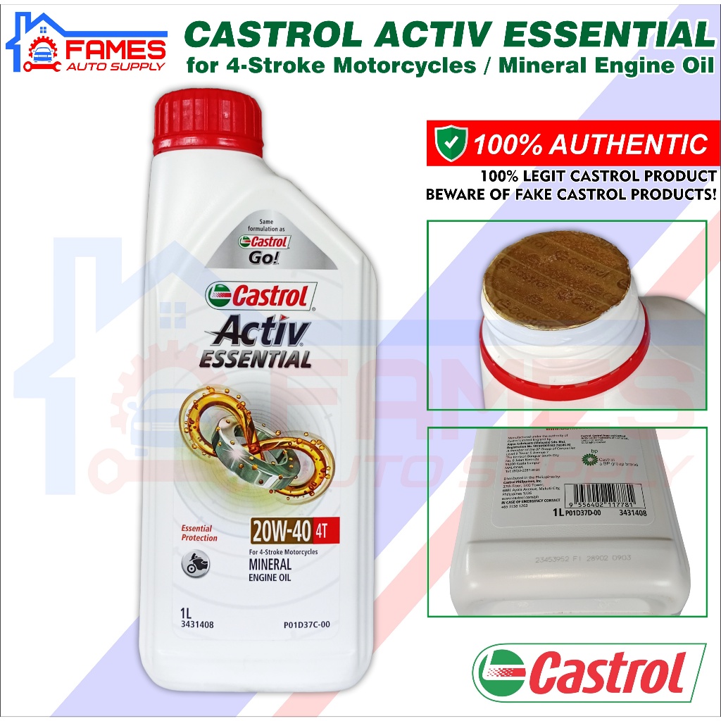 Castrol ACTIV Essential 20W-40 4T Engine Oil 1L | Mineral Engine Oil ...