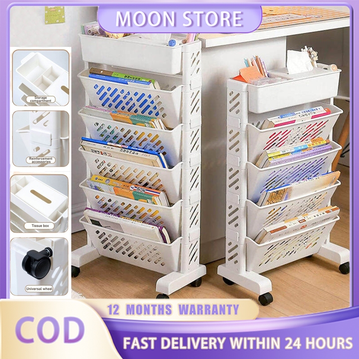 Bookshelf Desktop Multi-Layer Storage Rack Table Side With Wheels ...
