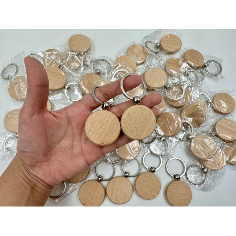 50 PCS Wooden Round Keychain | Beech Wood | PLAIN NO ENGRAVE | For ...