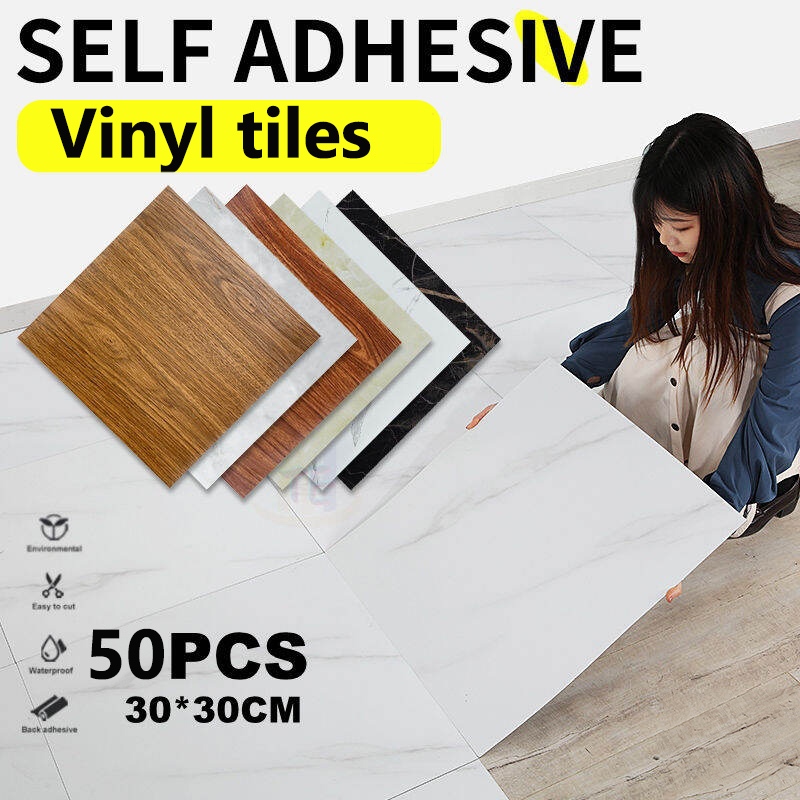 50 PCS Vinyl tile floor Marble 30x30CM Grain Floor Stickers Self ...