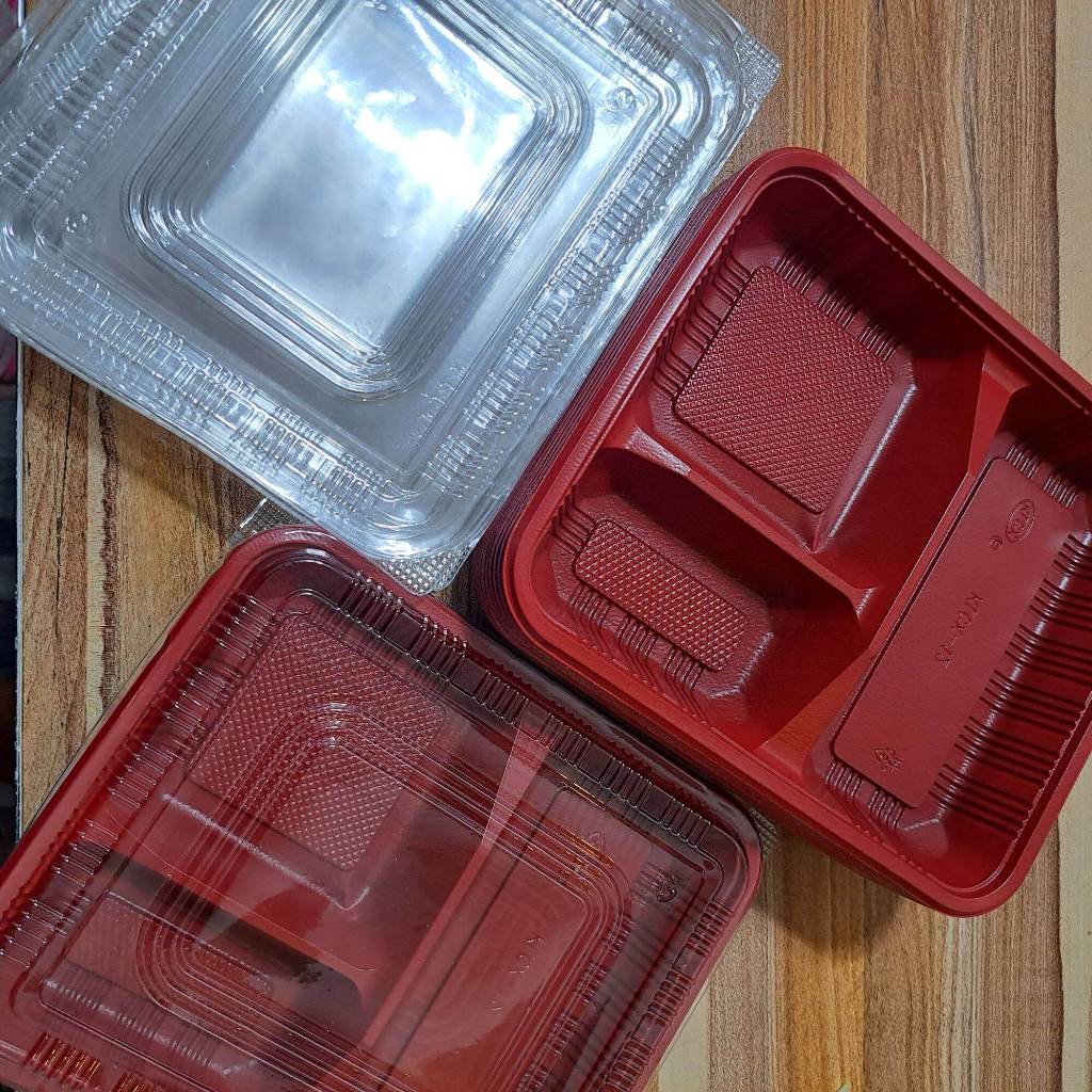 (50 pcs) Bento Box 3 division w/thick lid ,high quality | Shopee ...