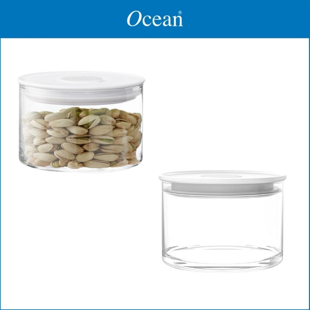Ocean Glass Norma Vacuum Sealed Pop Jar Food Storage White 385 ml ( Set ...