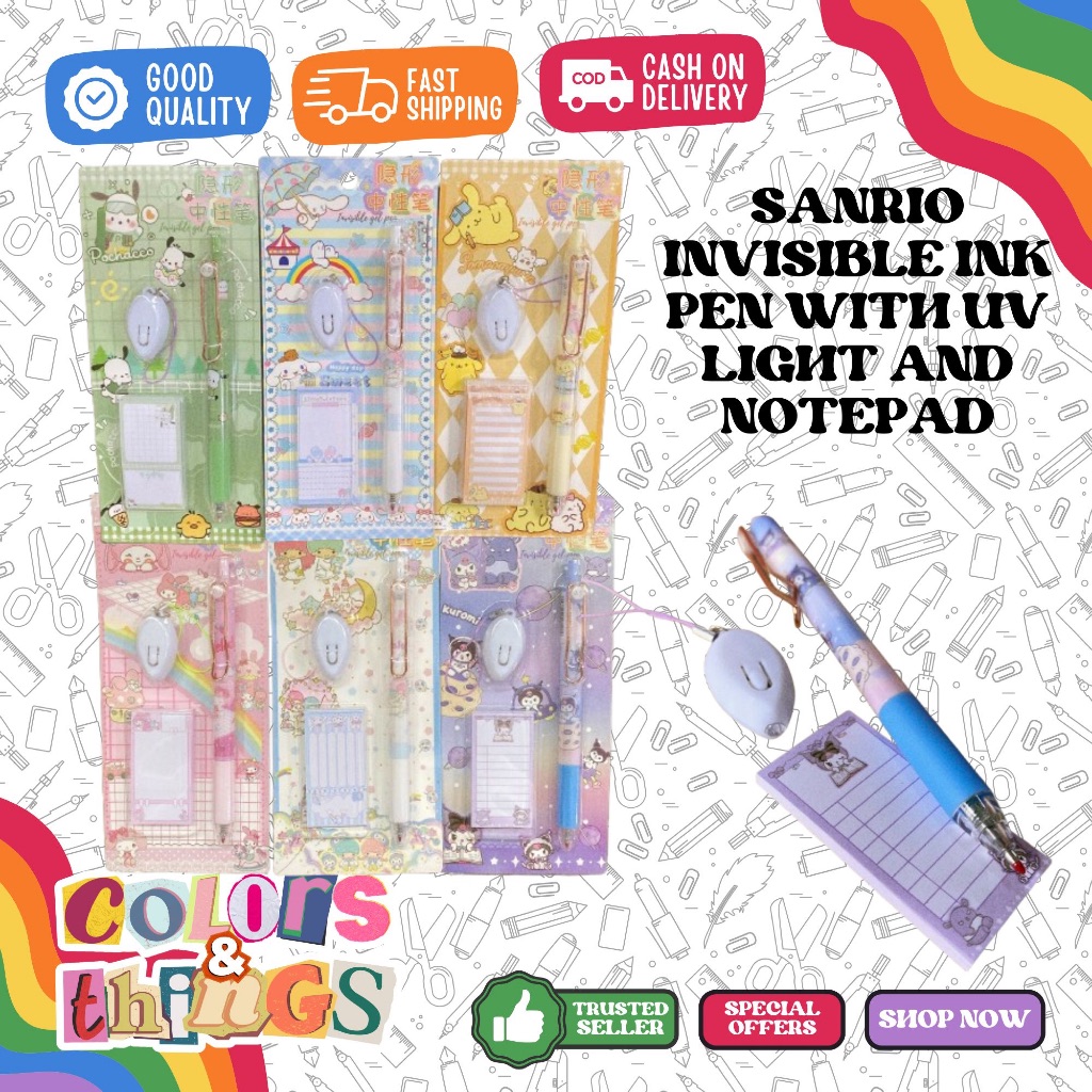 Sanrio Invisible Ink Pen with UV Light Secret Message Spy Pen & Notepad ...