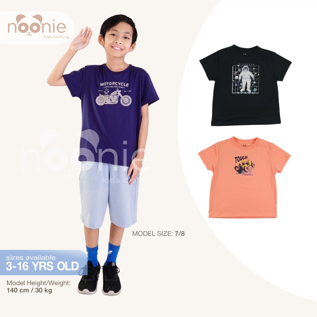 Noonie - Boys Tops - T-Shirt Crew Round Neck- Cotton with Graphic Print ...