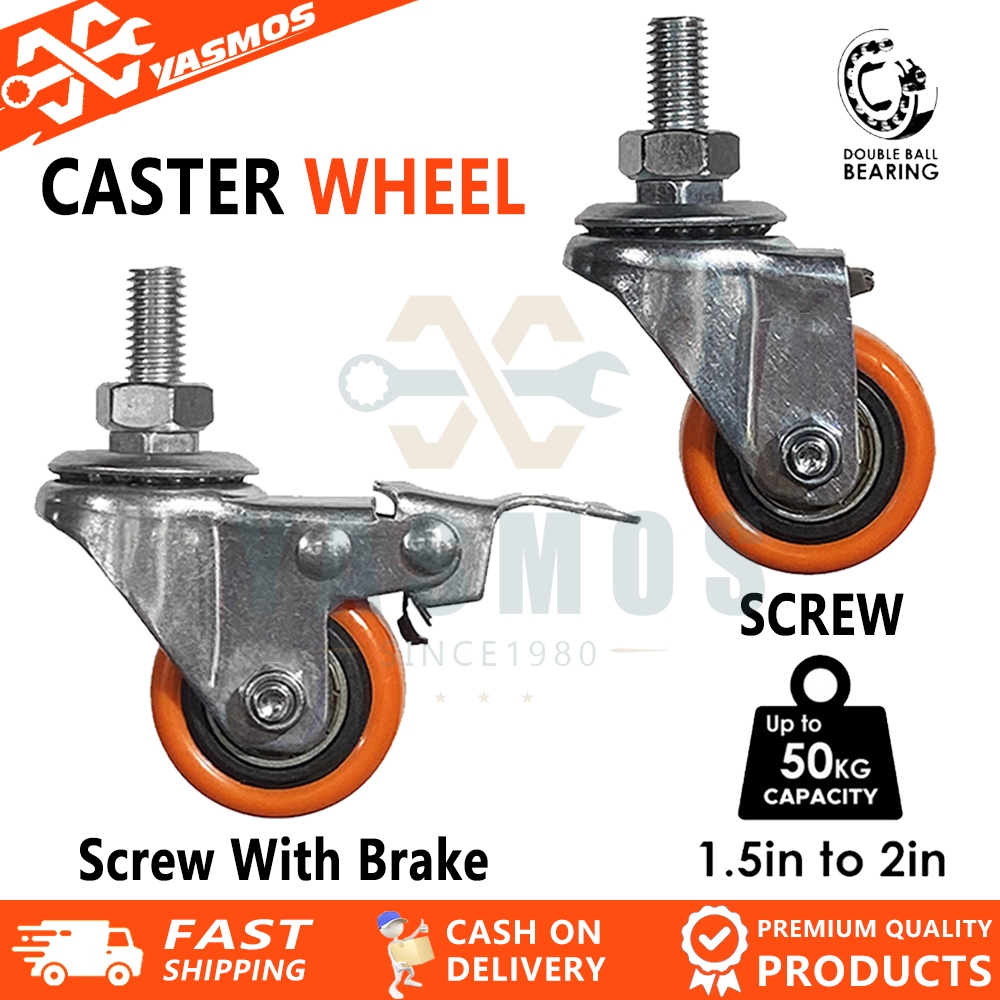 PU Orange Caster Wheel 1.5/2'' Double Shafts Screw Threaded Swivel With ...