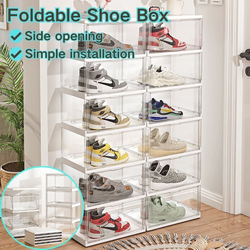 3/6 Layers Foldable Shoe Box Side-opening Shoe Rack Shoe Cabinet ...