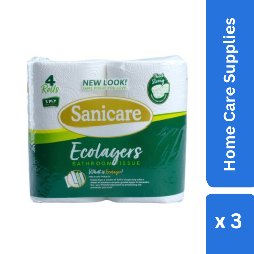 Sanicare Bathroom Tissue 3Ply Ecolayer 600 Sheets 4 Rolls, Bundle of 3 ...