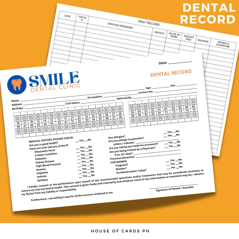 Dental / Medical Record Patient Record Customized dental record ...