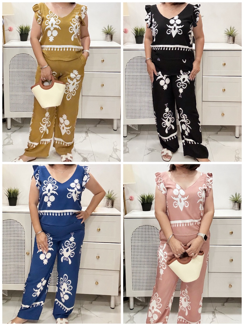 UNIQ.MNL Georgia Daily Casual Printed Sleeveless Top and Pants Terno ...