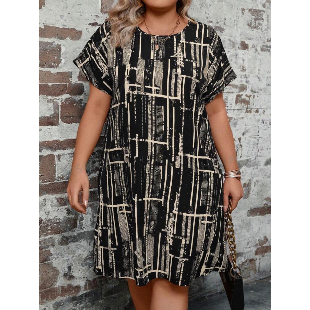 A3403 Miss Muse Batwing Sleeve Geo Print Plus Size Dress | Shopee ...