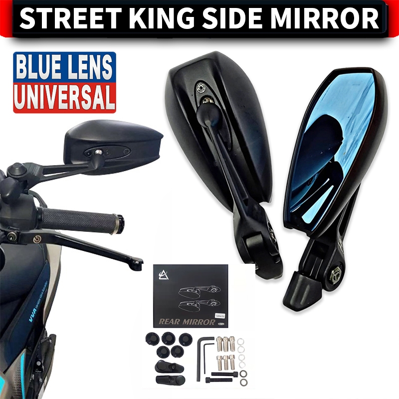 Motorcycle Side Mirror Street King Anti-glare 360 ° Adjustable Blue ...