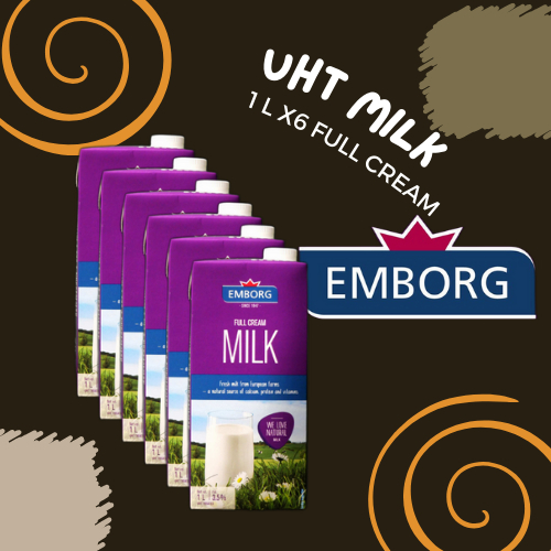 EMBORG Full Cream Milk UHT 3.0% Fat - 1L x 6 Pack | Creamy & Nutritious ...