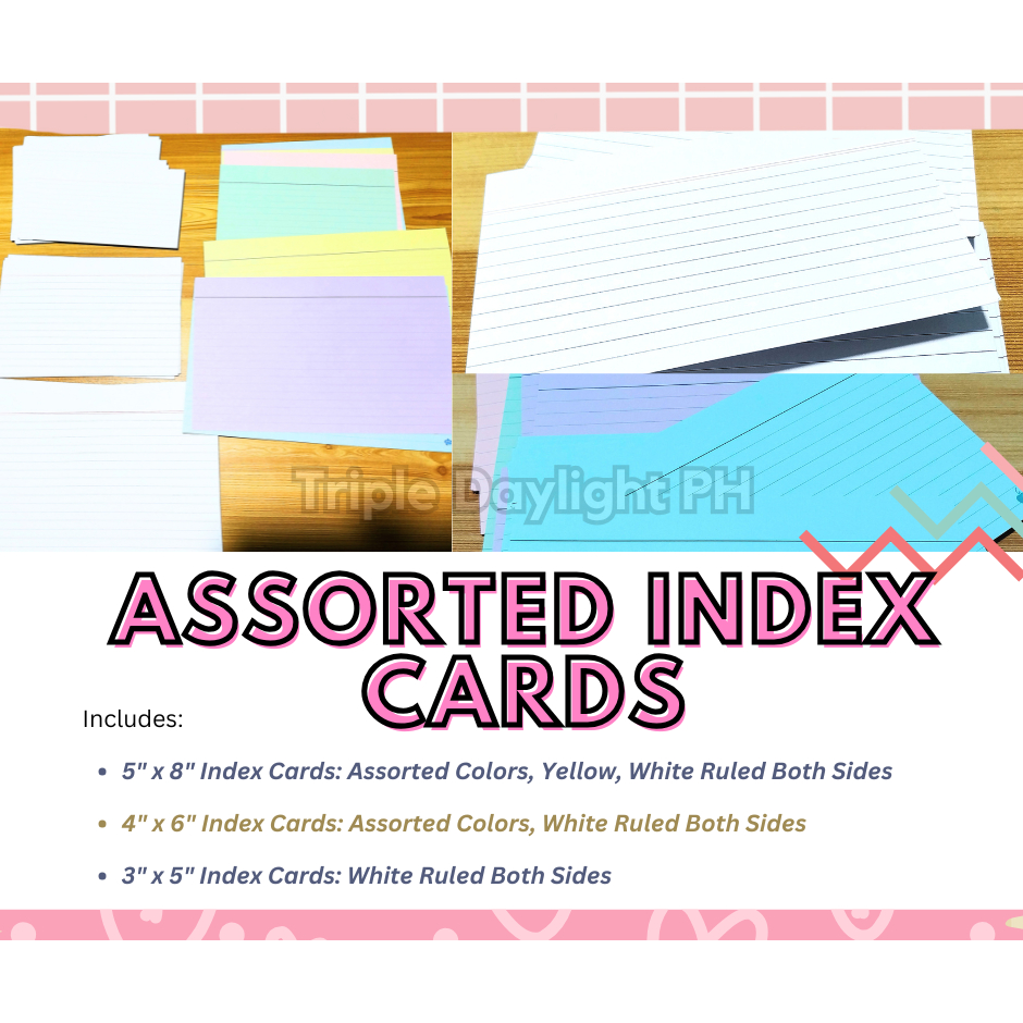 Assorted Size Index Cards Ruled Both Sides: White, Yellow, Assorted ...