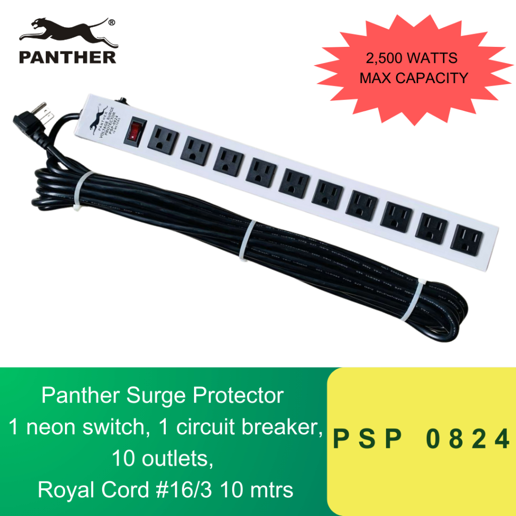 Panther PSP 0824 Extension Cord w/ Voltage Surge Protector 1 Sw, 1 ...