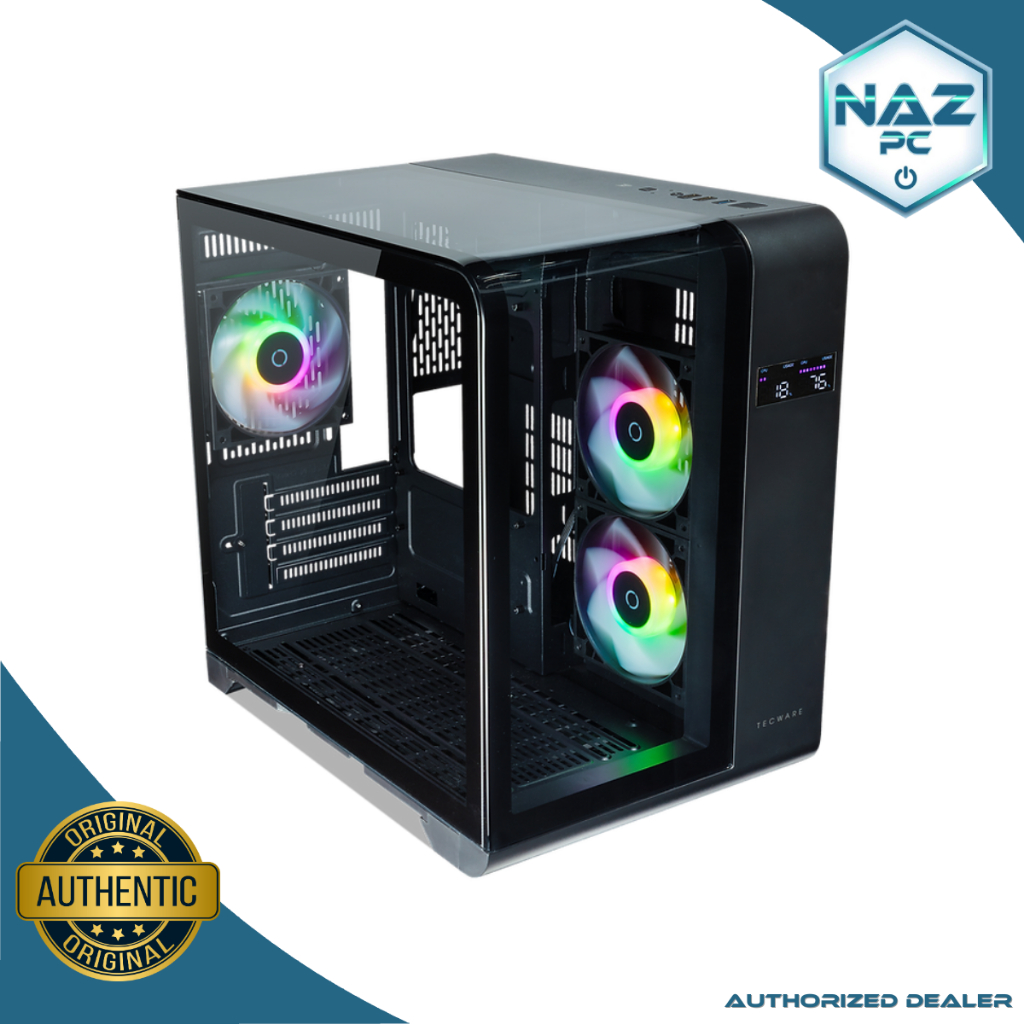 Tecware Arc M Black MATX Tempered Glass Case w/ 3X 120mm ARGB Fans ...