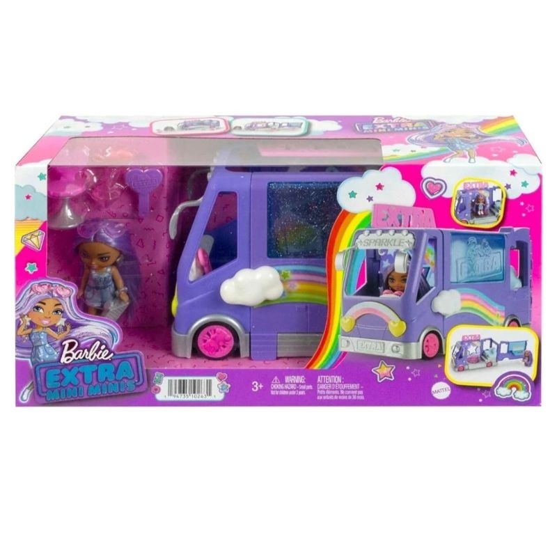 Barbie Extra Mini Minis Doll & Toy Vehicle Playset, Expandable Tour Bus ...