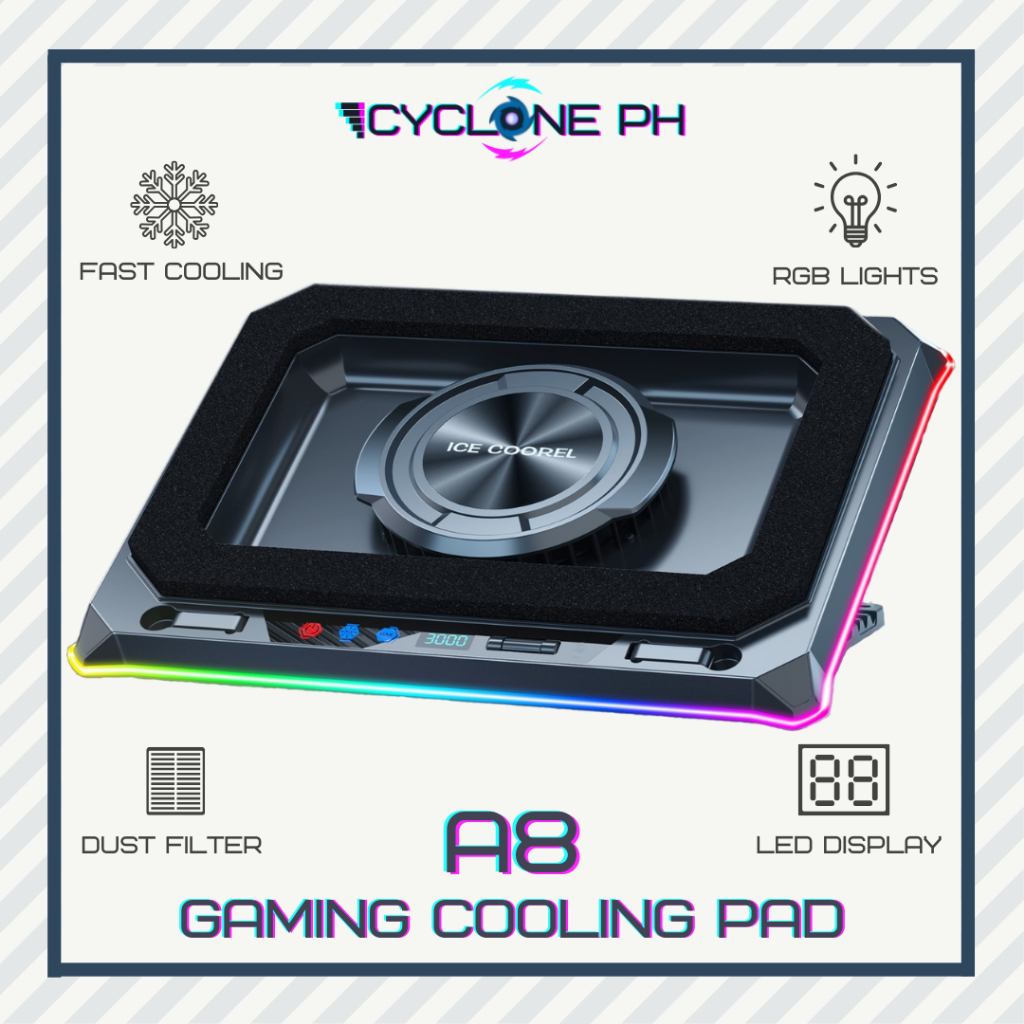 [Cyclone PH] Ice Coorel A8 Powerful Turbo Gaming Cooling Pad 15-19 inch Laptop Cooler w/ RGB ...