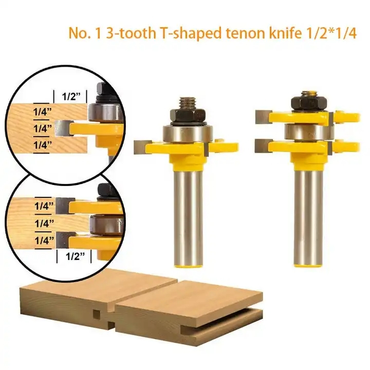 Tongue & Groove Router Bit Set 3/4"Stock 1 4 inch 1/4" Shank 3 Teeth T ...