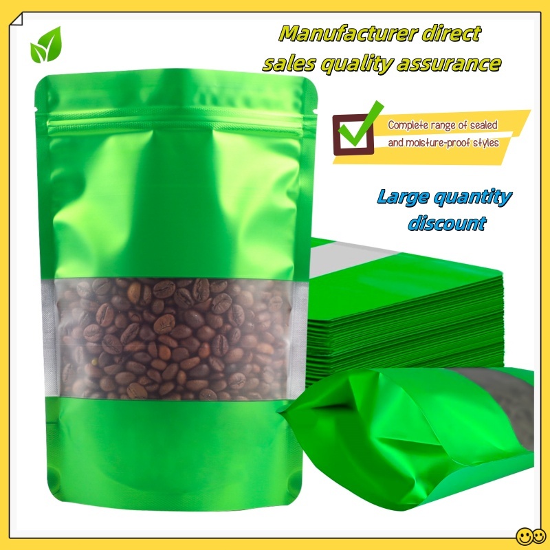 100pcs Green Matte Stand Up Pouch W Zip Lock Window Ziplock Cookies ...