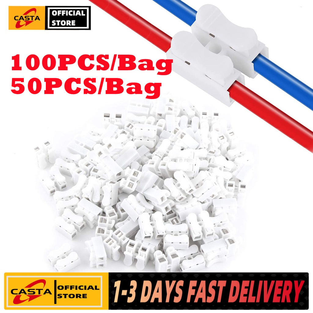 50PCS/100PCS 220V 2 Pin Push Quick Wire Cable Connector White Wiring ...